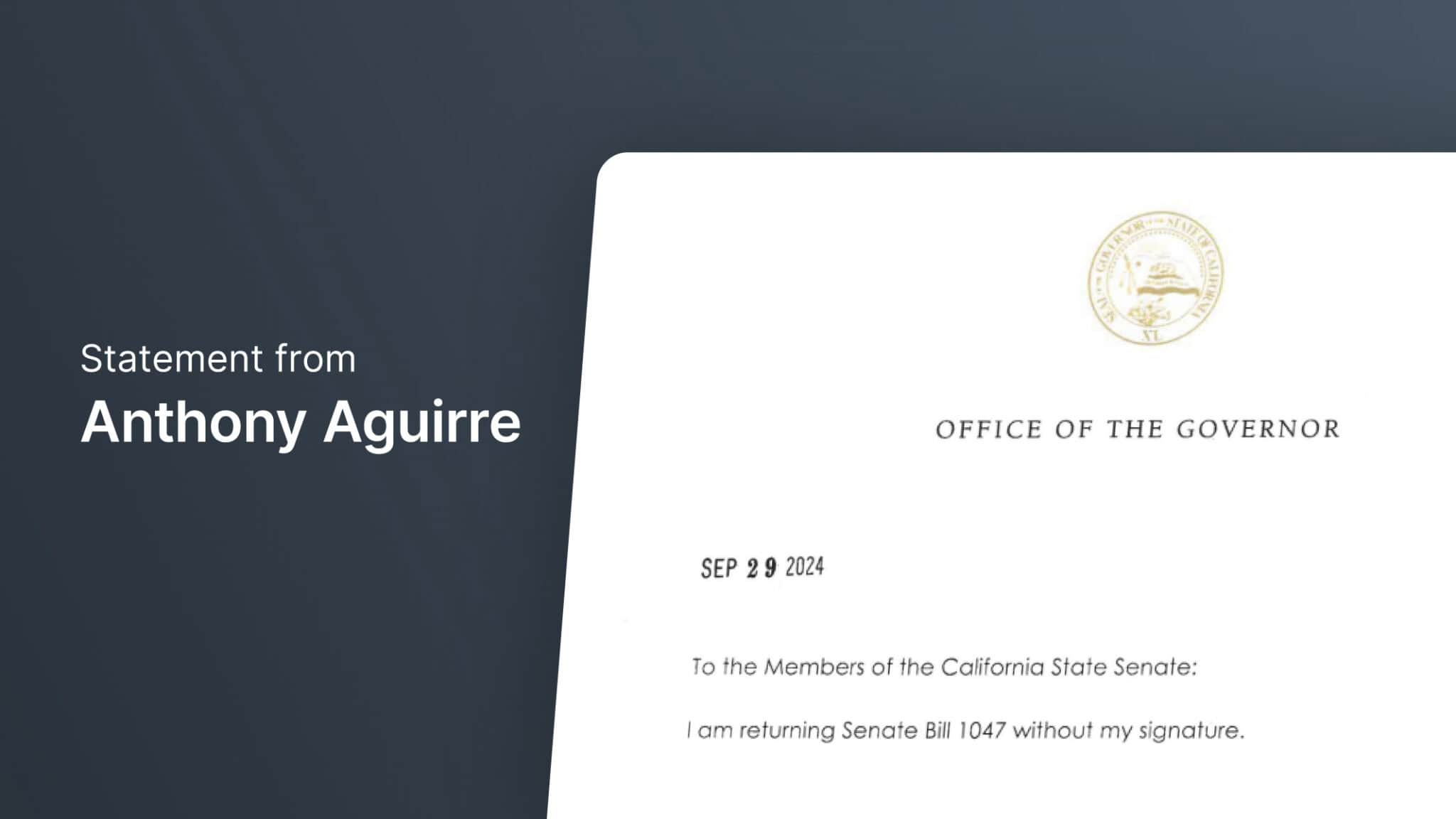 Statement on the veto of California bill SB 1047 - Future of Life Institute